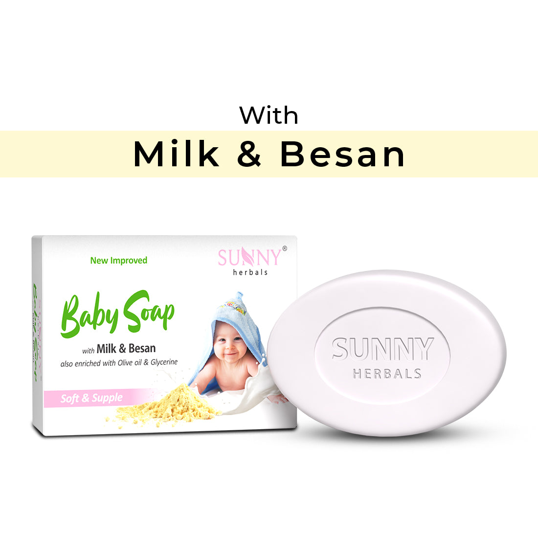 Sunny Herbals Baby Soap with Milk & Besan 75gm – Gentle Cleanser for ...